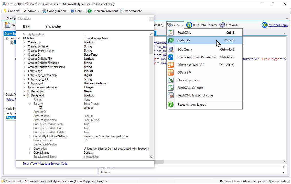 Dataverse Metadata In FetchXML Builder JonasR app The Trenches